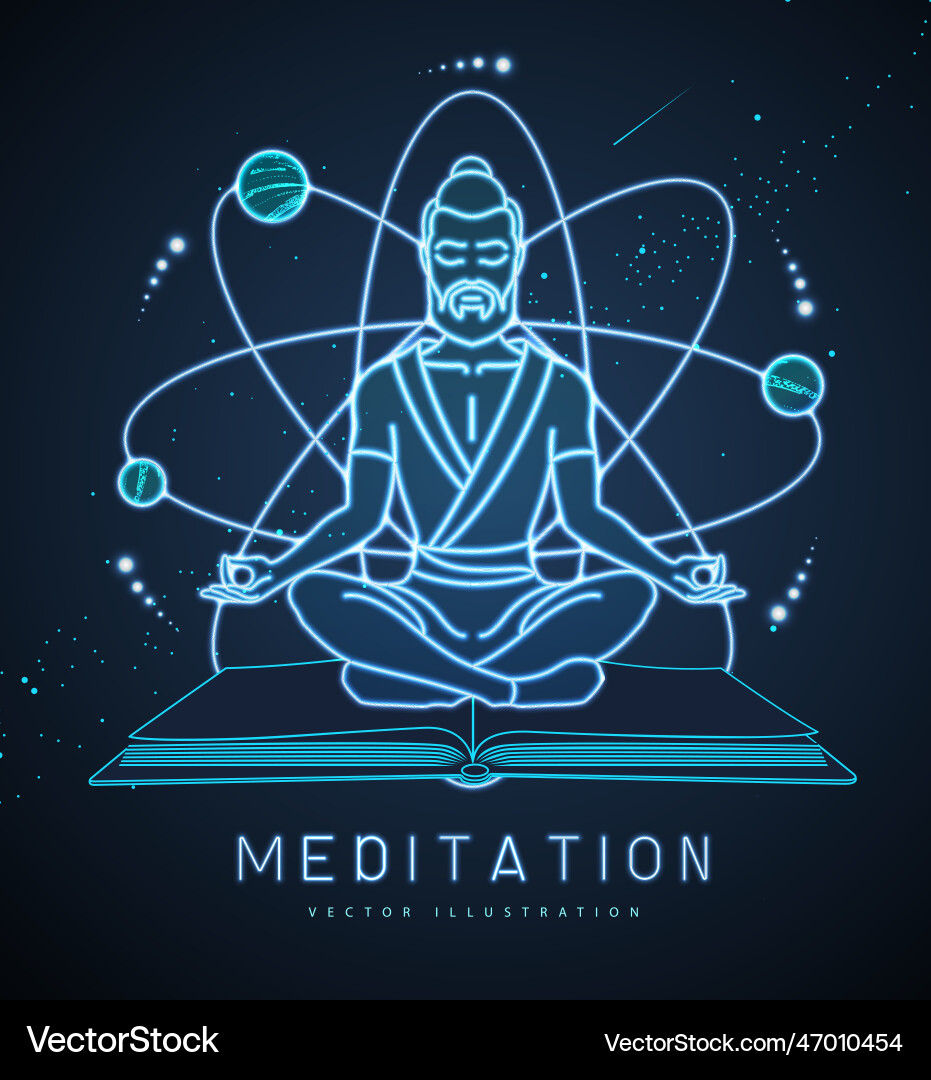 Neon handsome man meditation in lotus position Vector Image