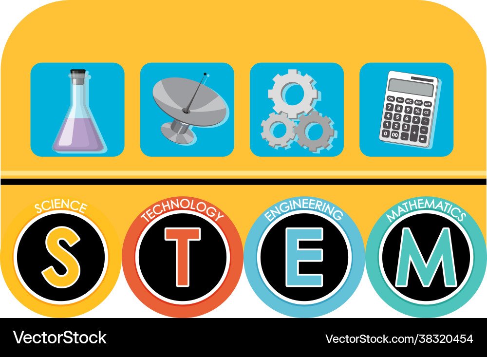 Stem education font banner with learning elements Vector Image