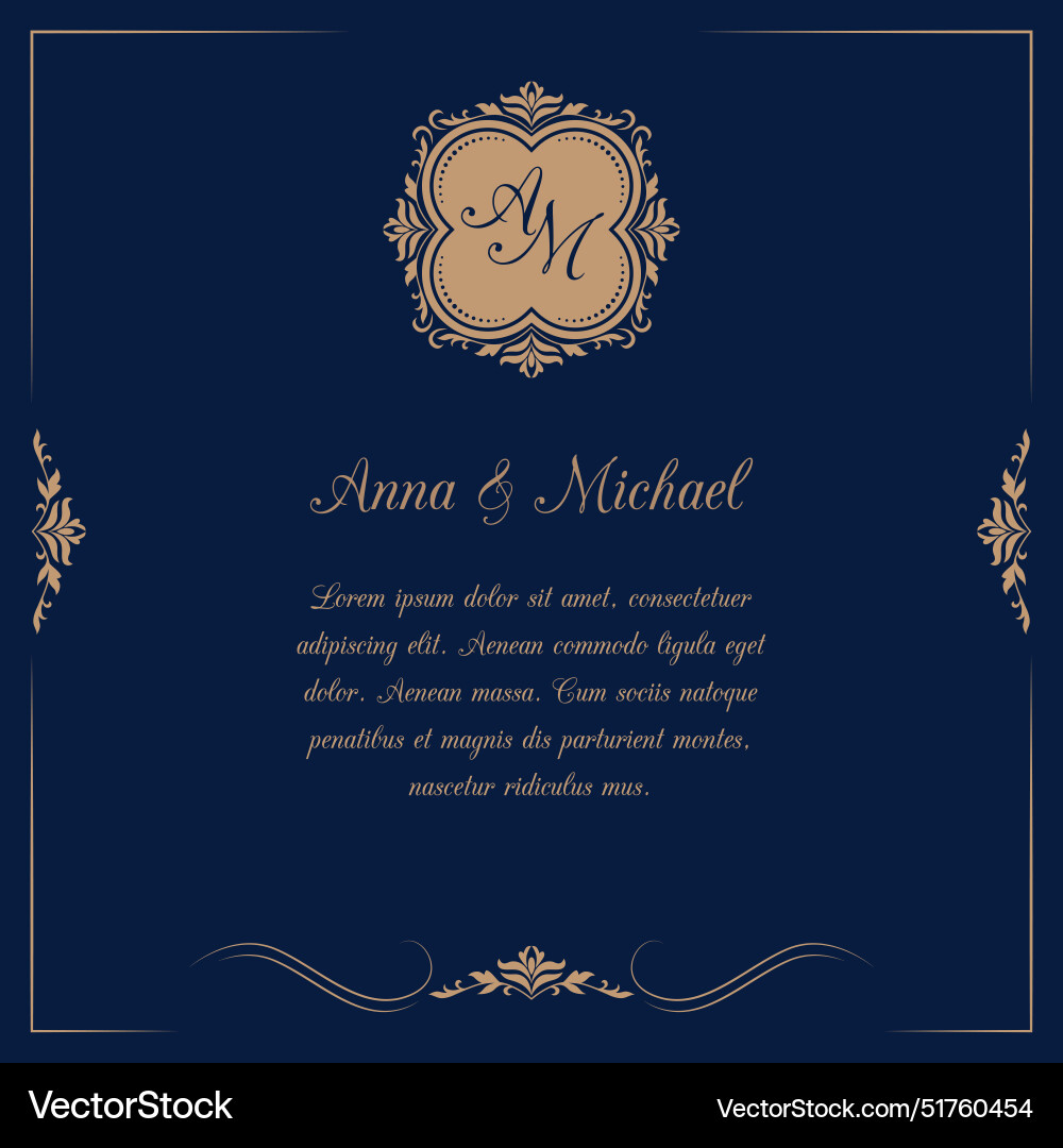 Wedding invitation with monogram Royalty Free Vector Image