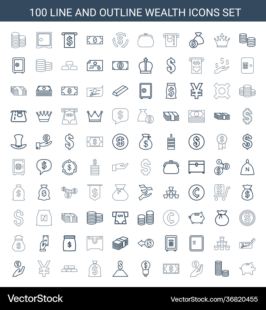 100 wealth icons Royalty Free Vector Image - VectorStock