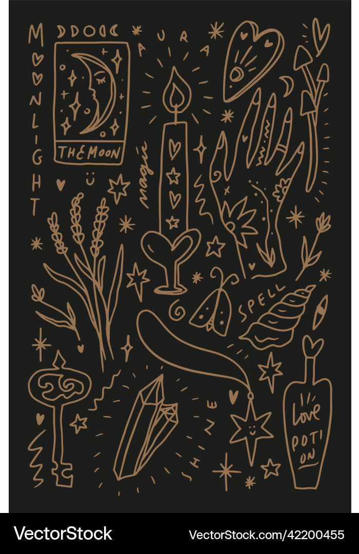 Collection of witchcraft cartoon elements Vector Image