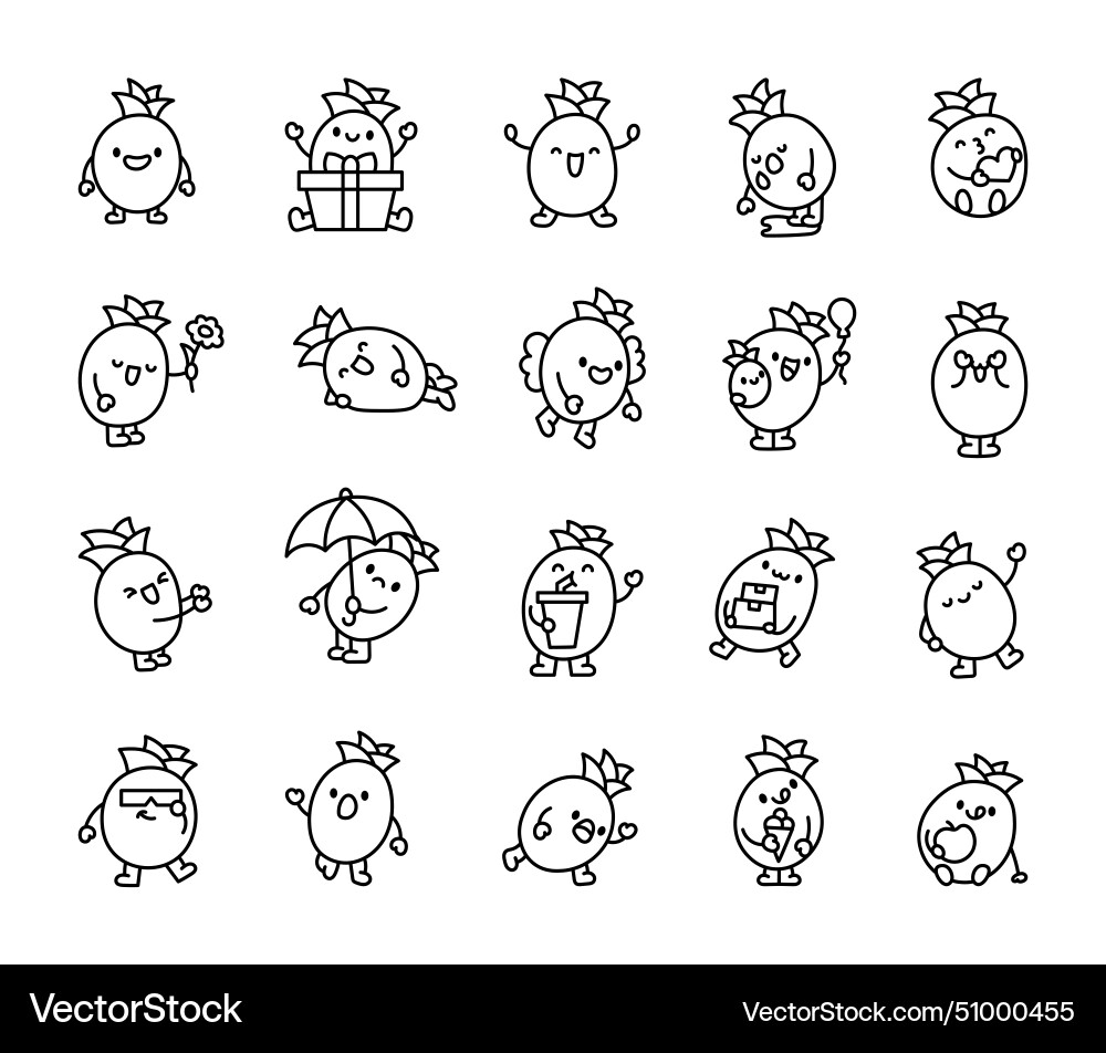 Cute pineapple character coloring page funny Vector Image