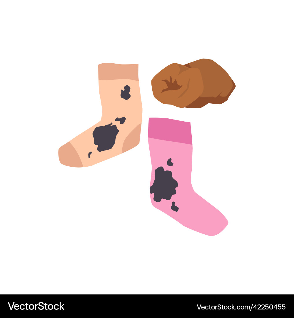 Different dirty socks with dirt stains in flat Vector Image