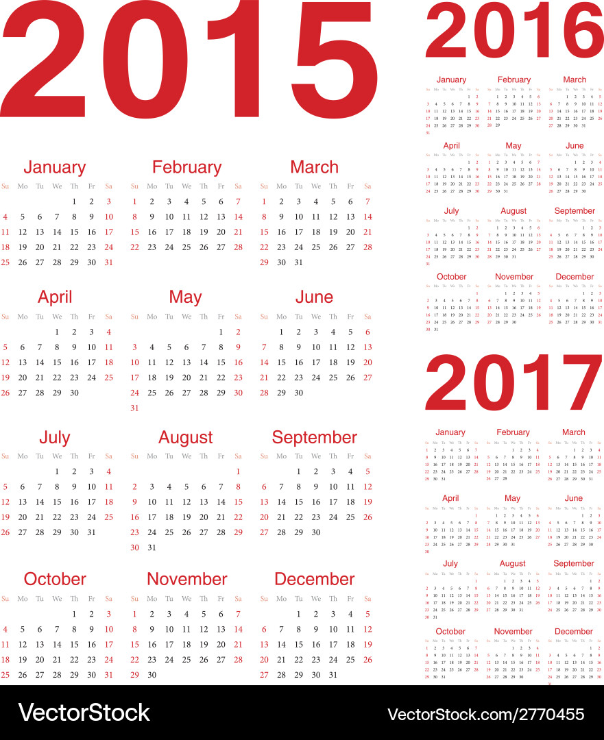 European Calendar Set 2015-2017 Royalty Free Vector Image