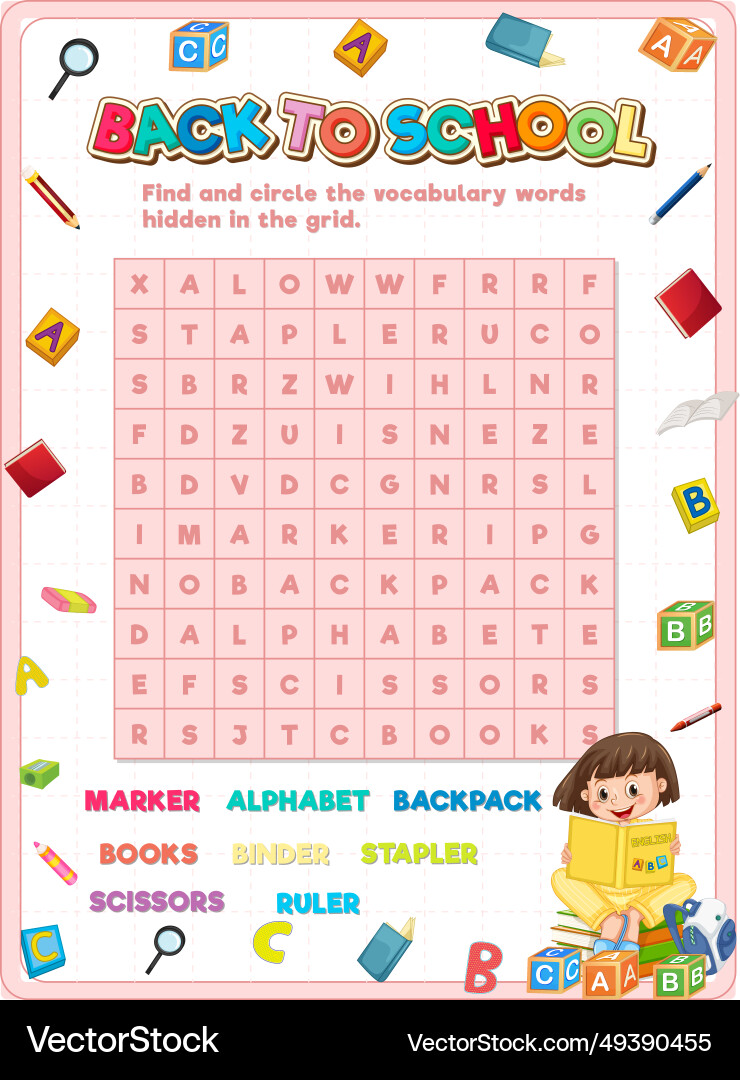 Find hidden words a logic game for learning Vector Image