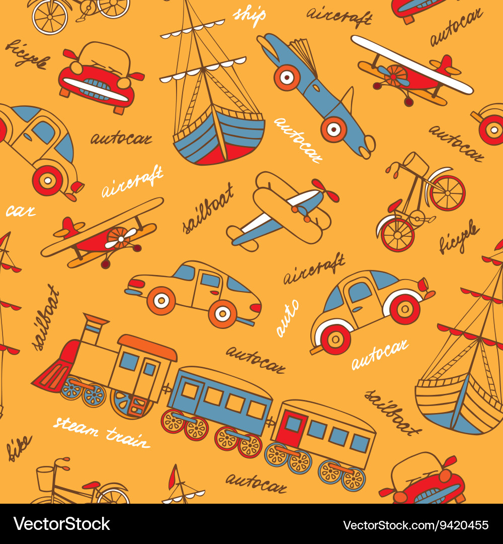 Pattern with retro transport Royalty Free Vector Image