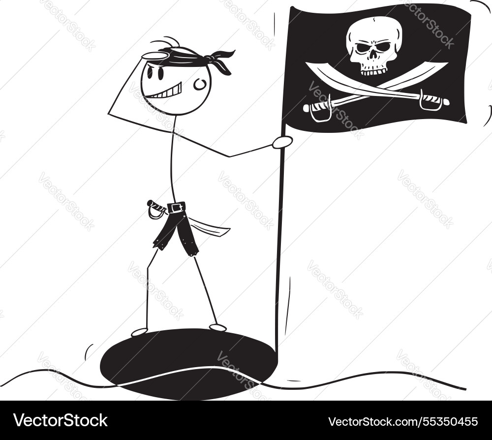 Pirate floating on musical note cartoon stick Vector Image