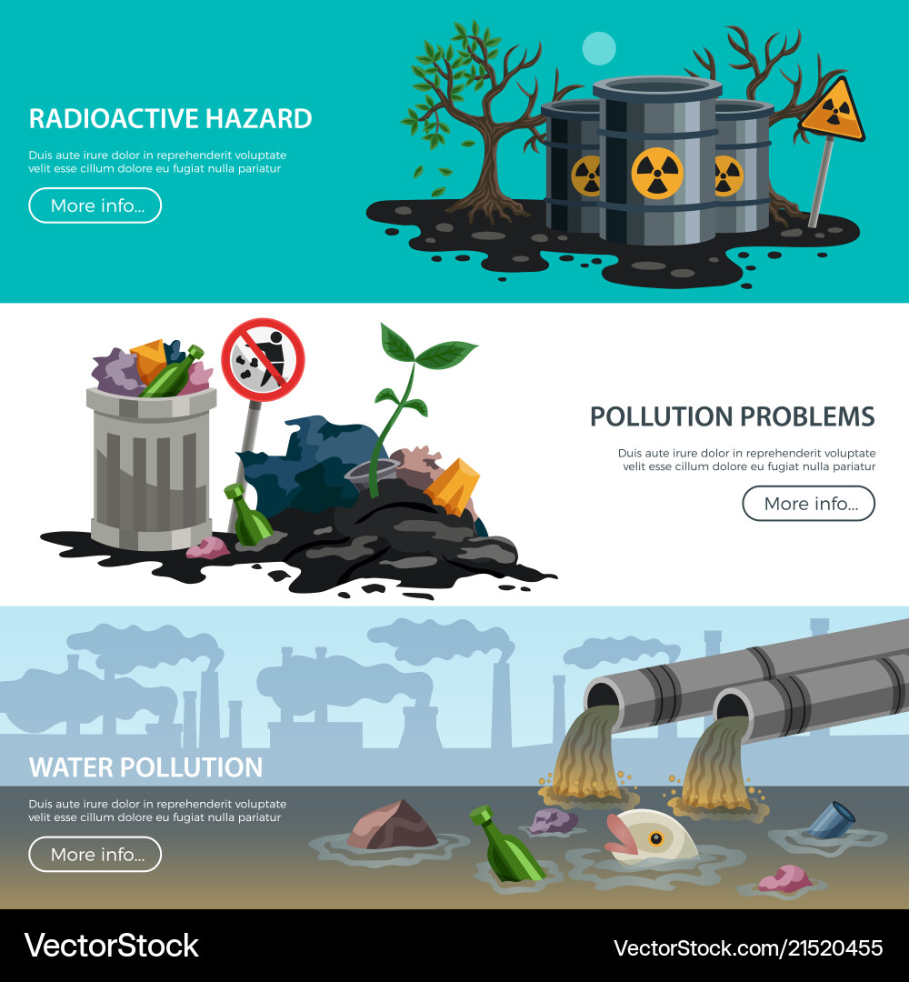 Pollution ecology flat banners Royalty Free Vector Image