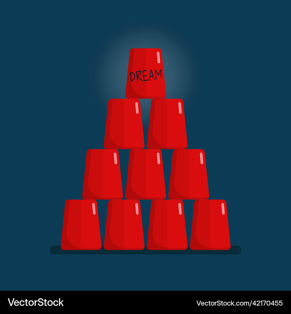 Red glass stacked in a pyramid tower with dream Vector Image