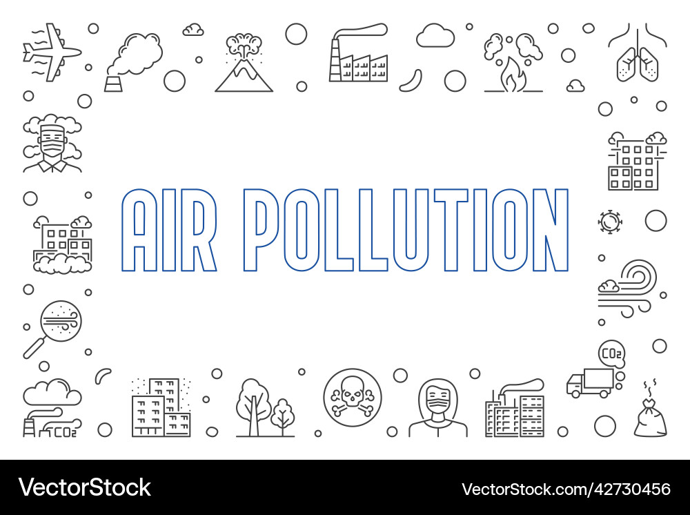 Air pollution outline horizontal frame Royalty Free Vector