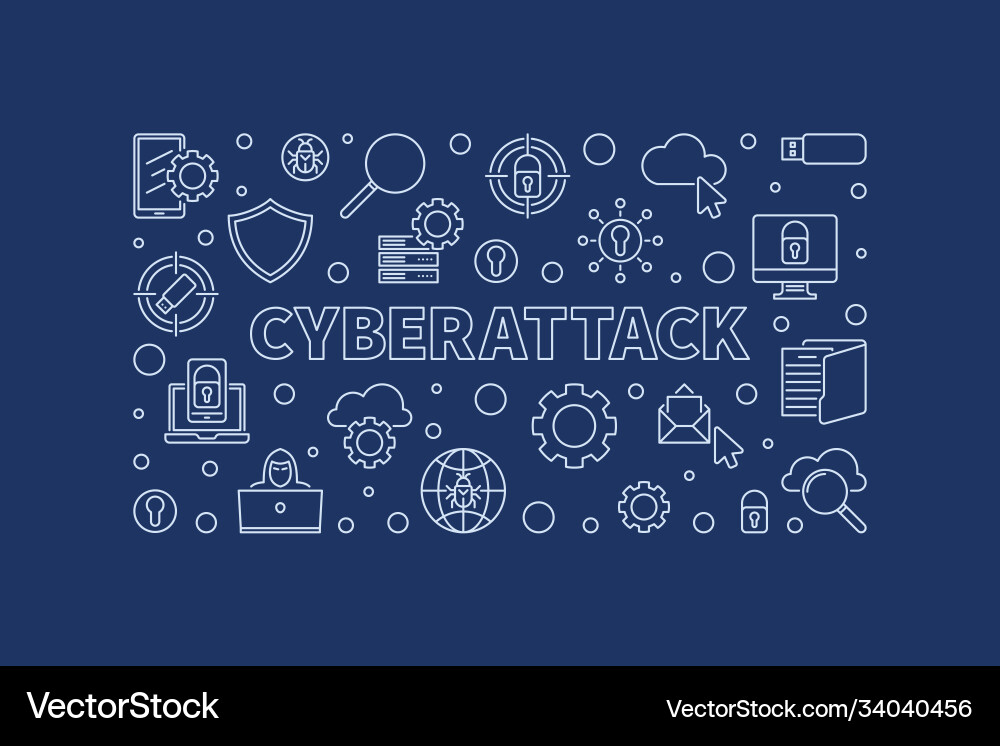 Cyberattack concept outline horizontal Royalty Free Vector