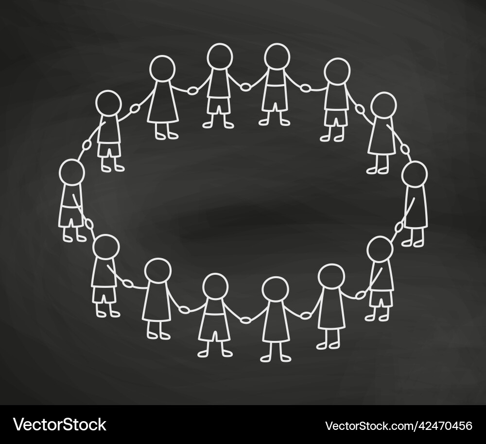 Happy doodle stick children holding hands hand Vector Image