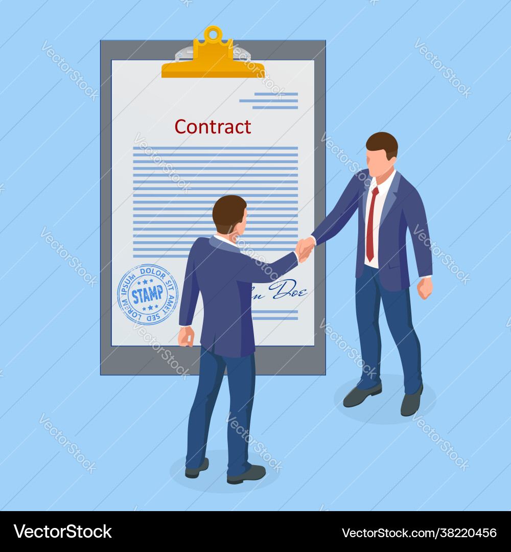 Isometric signed a contract with stamp Royalty Free Vector
