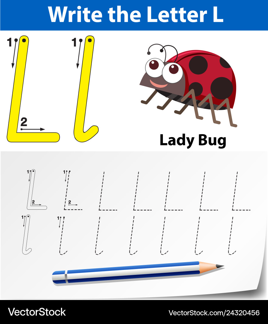 Letter l tracing alphabet worksheets Royalty Free Vector