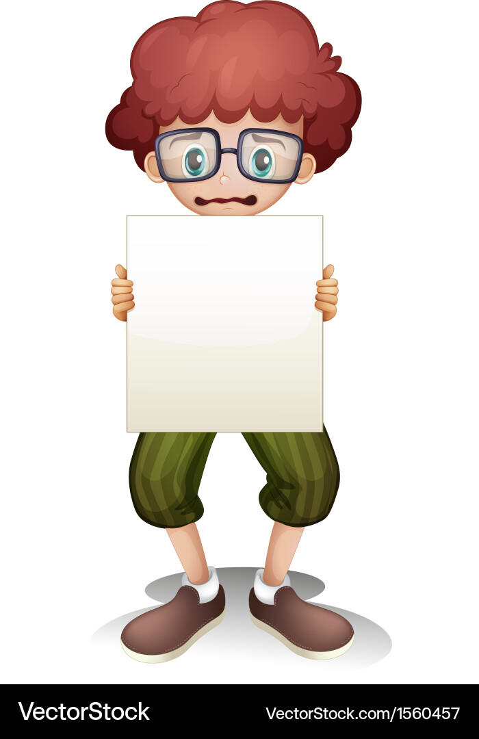 A sad boy holding an empty signage Royalty Free Vector Image