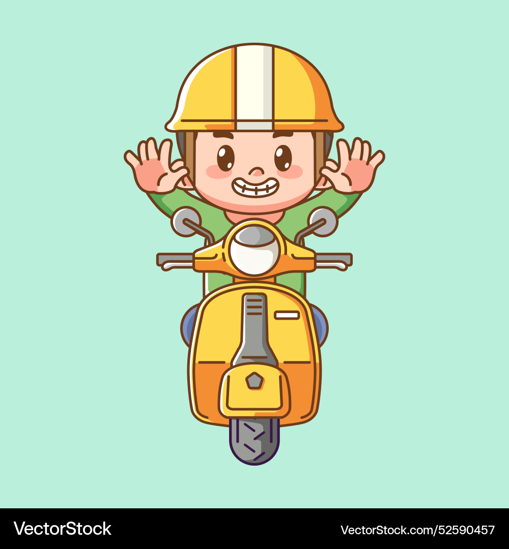 Cute man riding scooter kawaii chibi character Vector Image