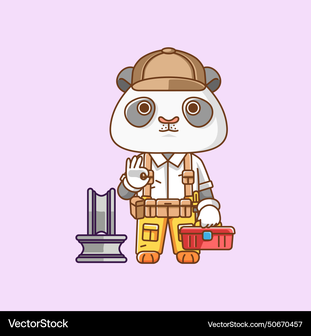 Cute panda mechanic with tool at workshop cartoon Vector Image
