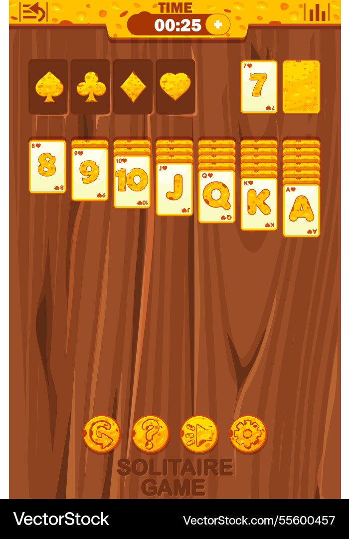 Playing solitaire game ui in cheese themed Vector Image