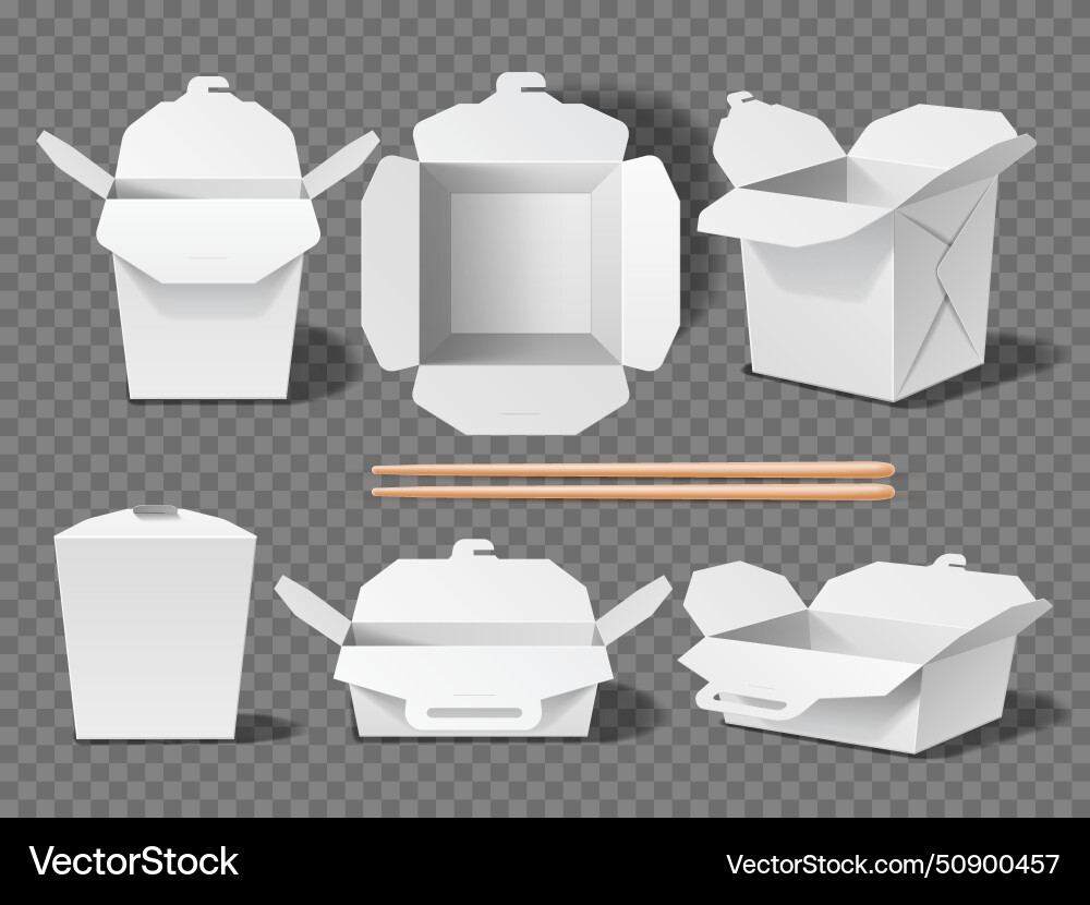Realistic wok box white cardboard pasta Royalty Free Vector