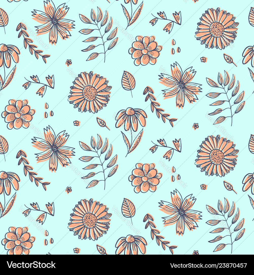 Summer floral pattern with doodle orange flowers Vector Image