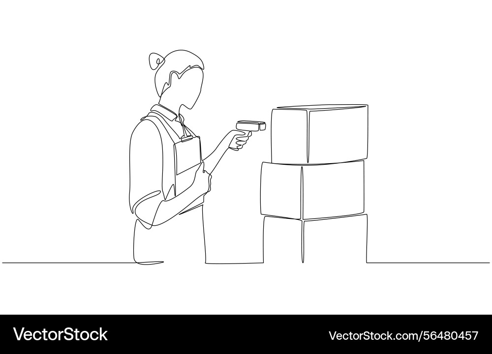 Warehouse employee scanning barcode on parcel box Vector Image