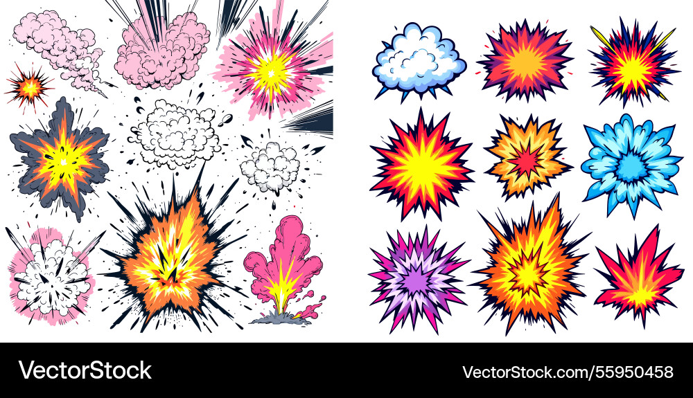 Ai-generated comic explosion set with colorful Vector Image