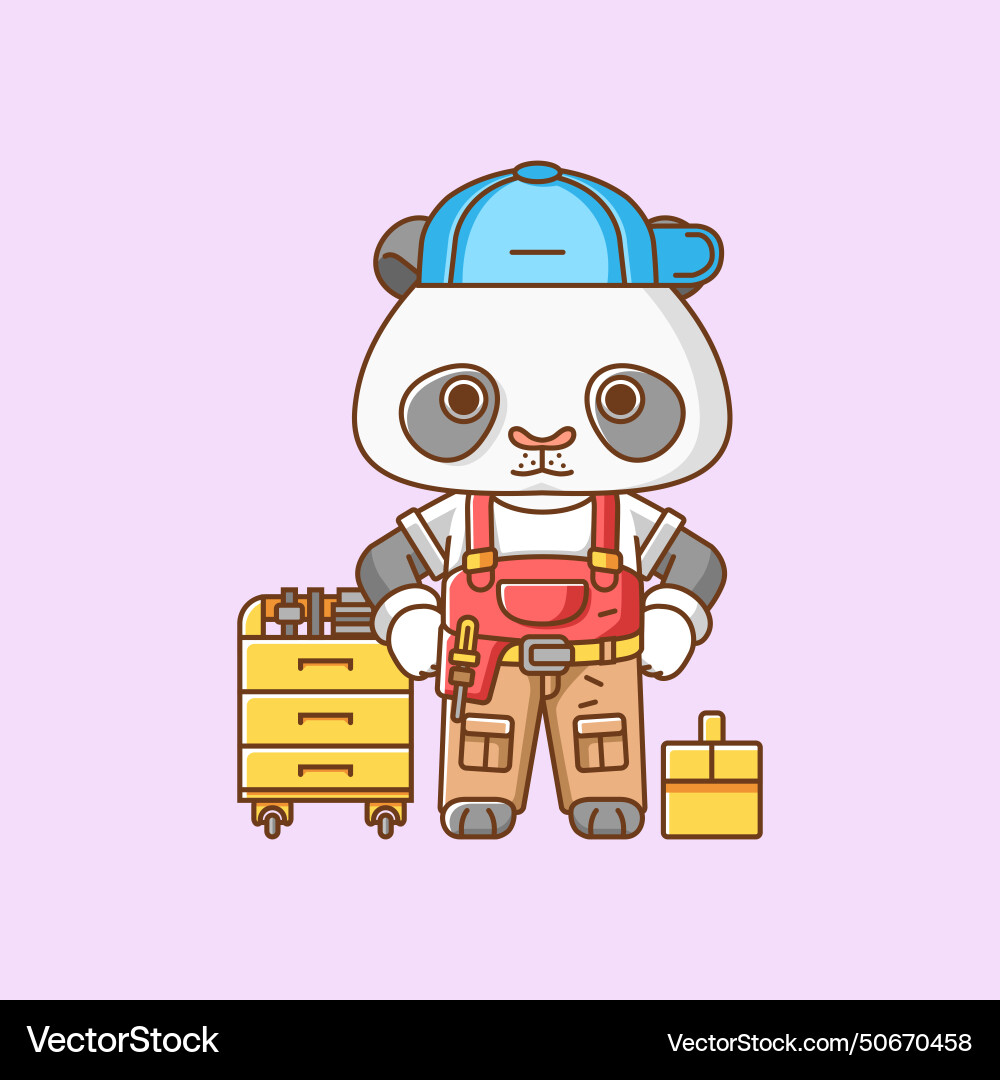 Cute panda mechanic with tool at workshop cartoon Vector Image