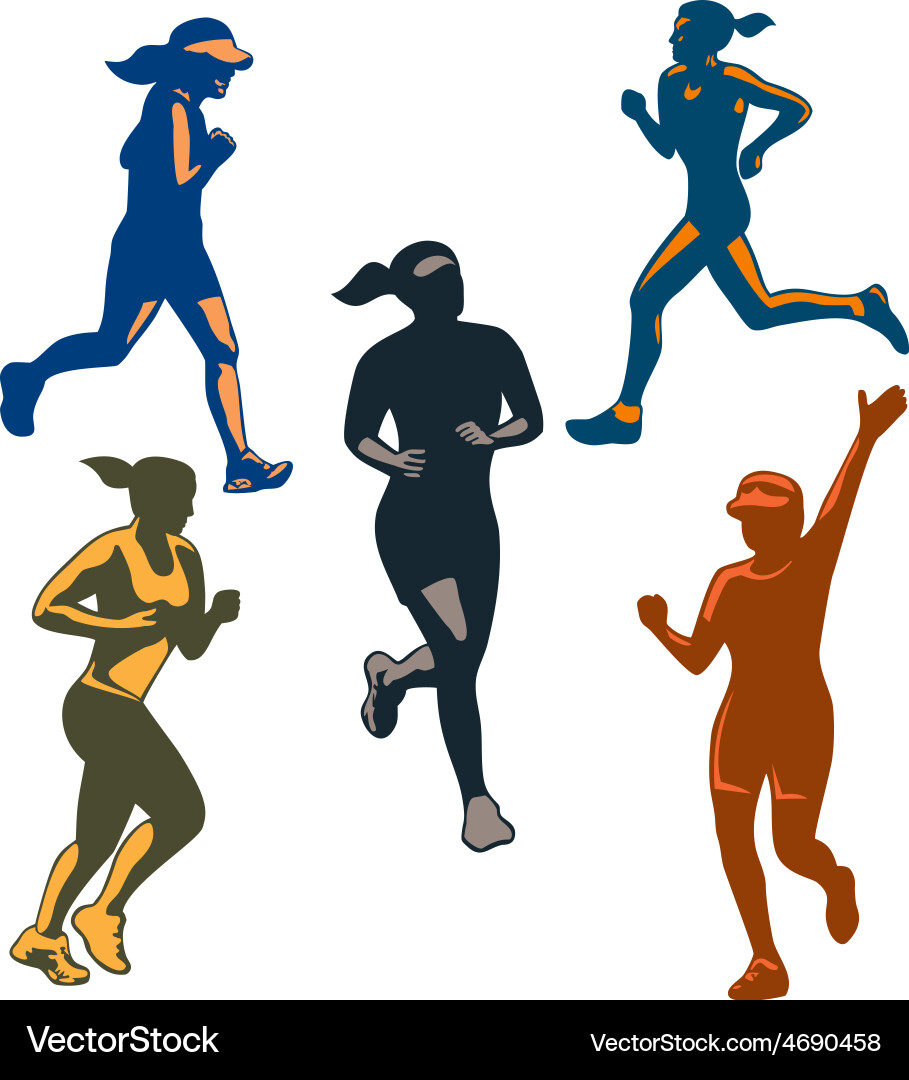 Female marathon runners retro set Royalty Free Vector Image