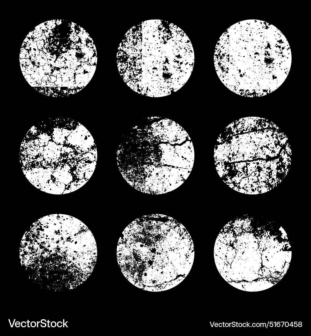 Grunge circles with stains and scratches circle Vector Image