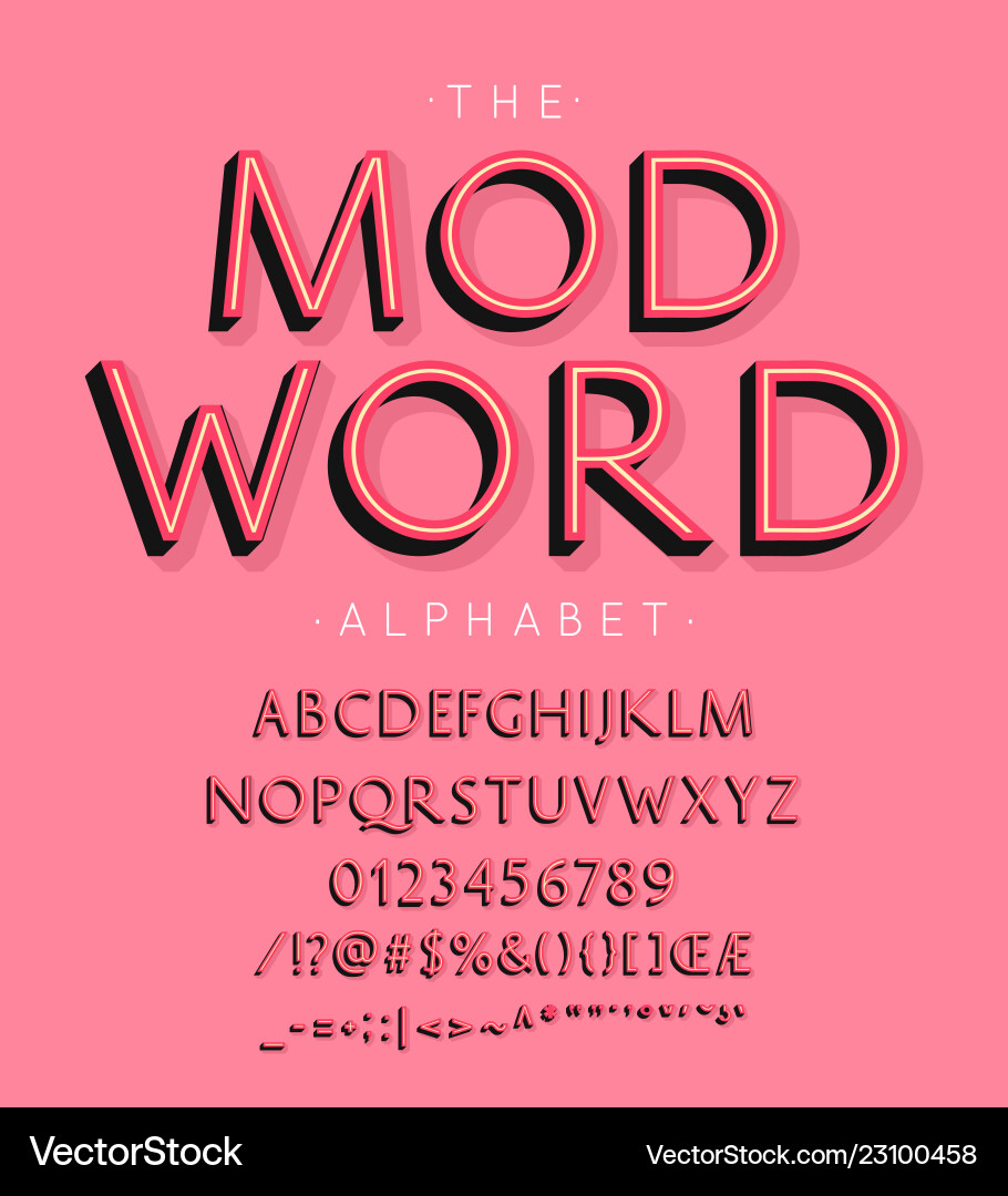 Mod word font and alphabet with numbers Royalty Free Vector