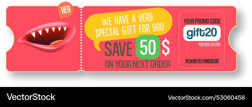 Pink gift voucher with coupon code and cute Vector Image