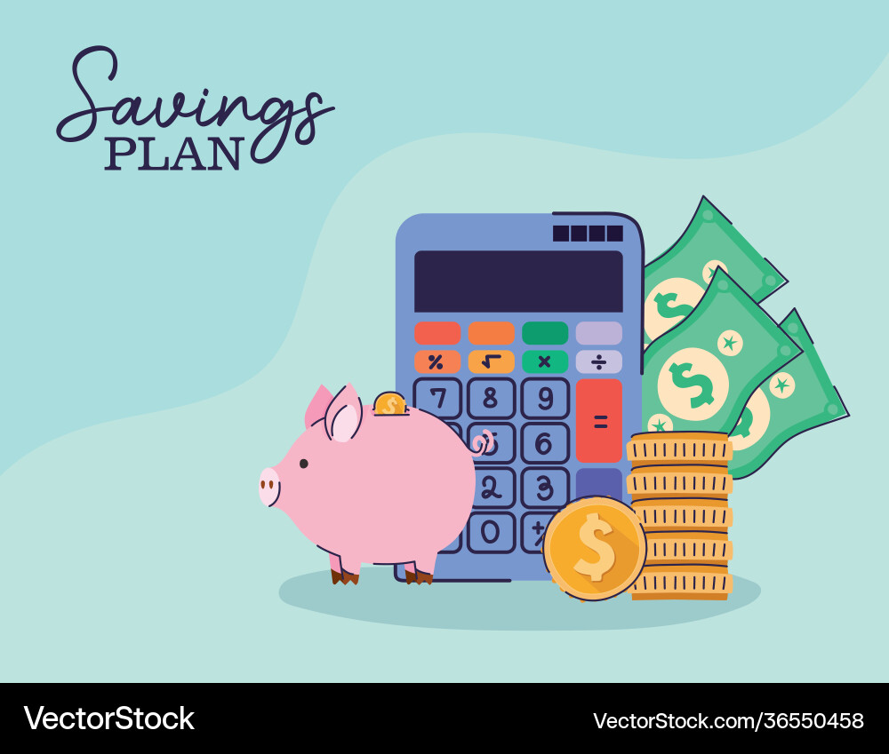 Saving plan lettering with set Royalty Free Vector Image