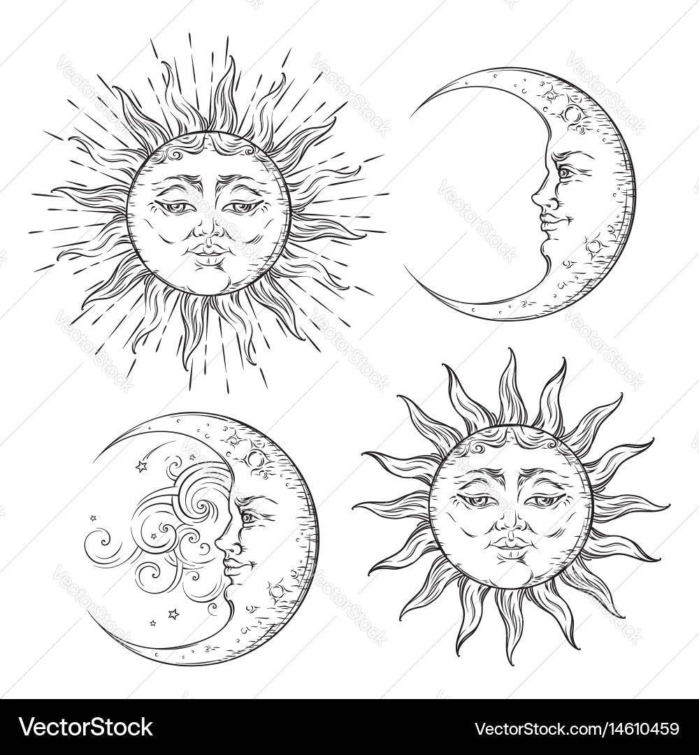 Celestial Moon & Sun Flash Art Royalty Free Vector Image