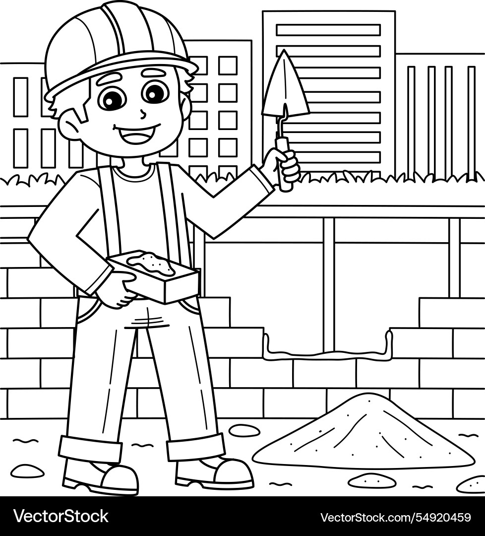 Construction worker mason coloring page for kids Vector Image