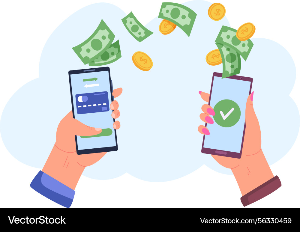 Phone money transfer hand hold and send Royalty Free Vector