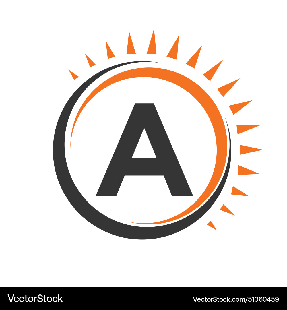 Solar logo on letter a concept with sun icon Vector Image