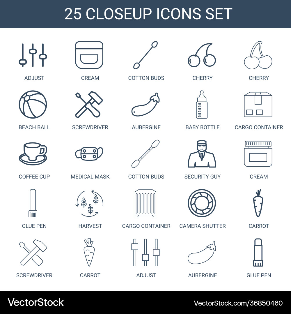 25 closeup icons Royalty Free Vector Image - VectorStock