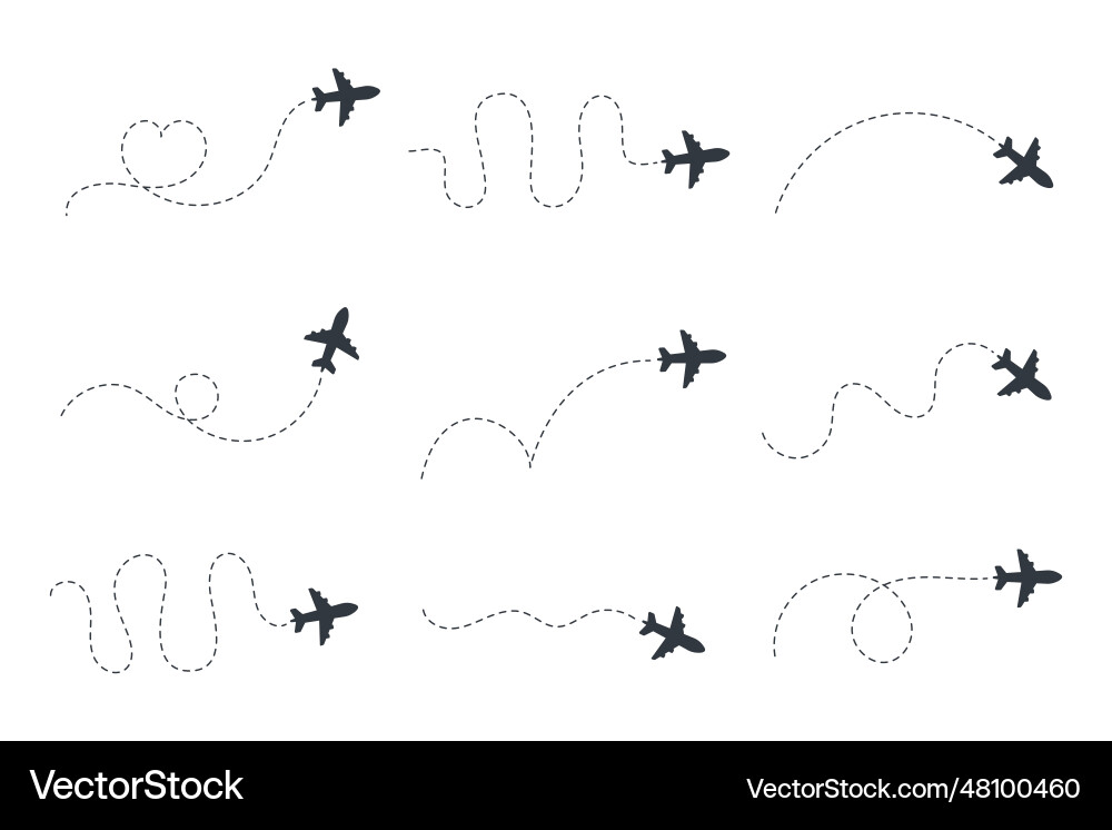 Airplane routes travel icon from start Royalty Free Vector