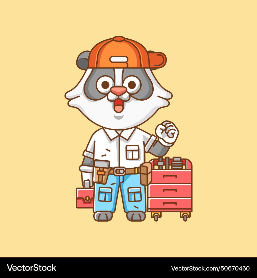 Cute panda mechanic with tool at workshop cartoon Vector Image