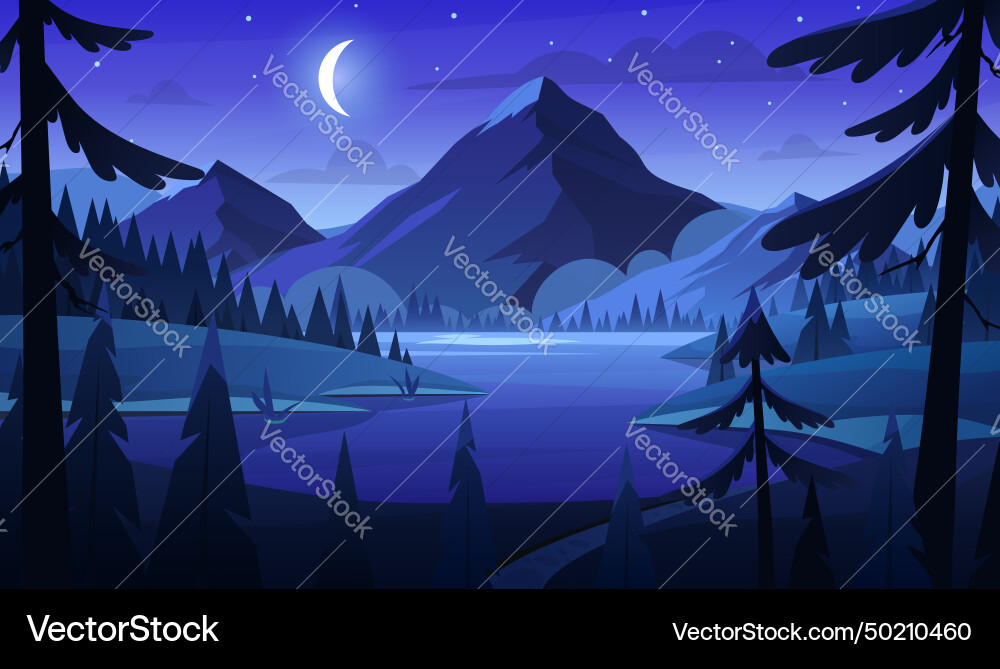 Mountain Lake Nightscape Royalty Free Vector Image