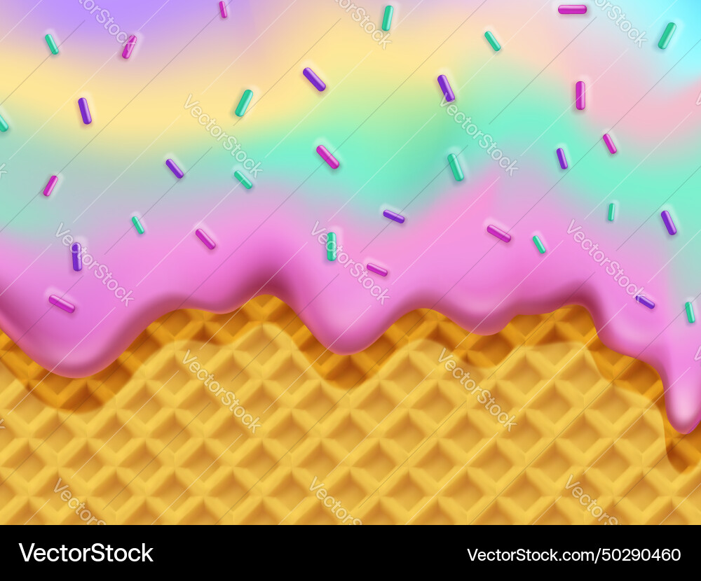 Realistic rainbow ice cream melt candy sprinkles Vector Image