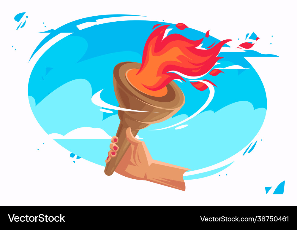 Hand holding a torch with fire Royalty Free Vector Image