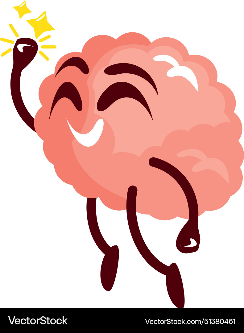 Happy brain cartoon celebrating Royalty Free Vector Image