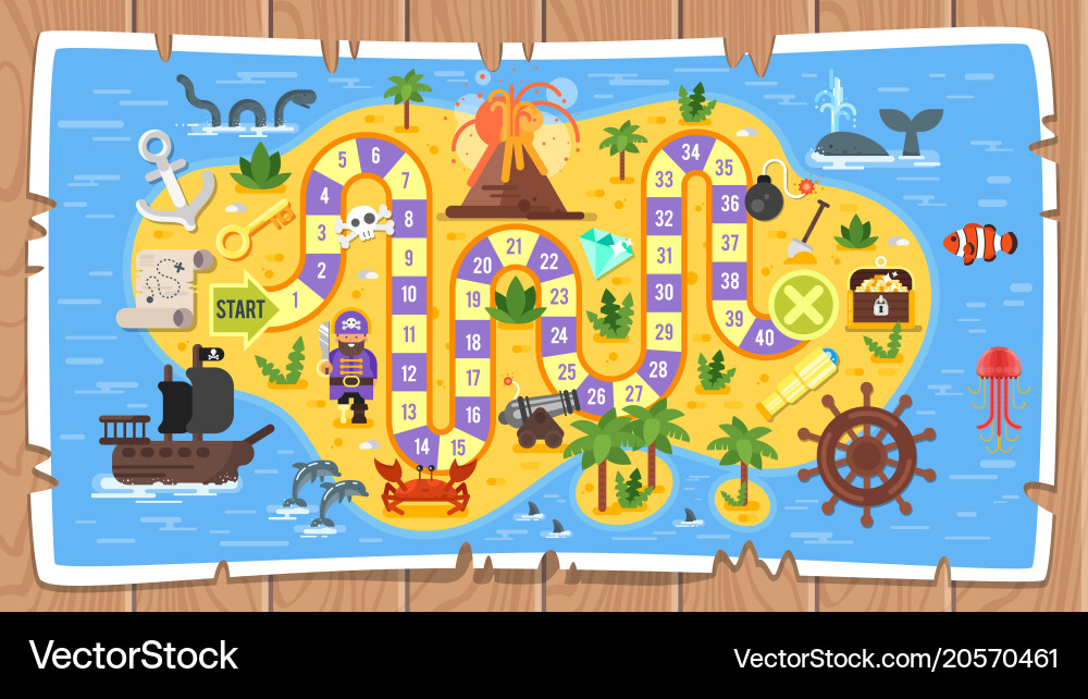 Kids pirate board game template Royalty Free Vector Image