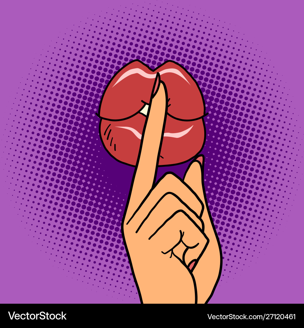 Lips hush silence finger gesture Royalty Free Vector Image