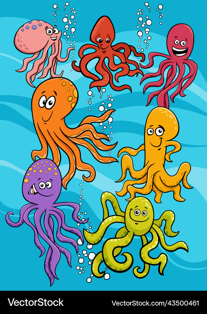Octopus animal characters cartoon Royalty Free Vector Image