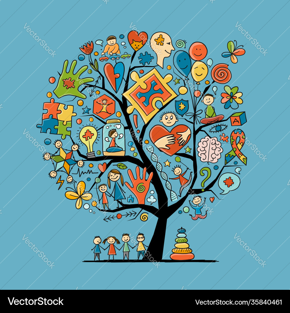 World autism awareness day art concept tree Vector Image