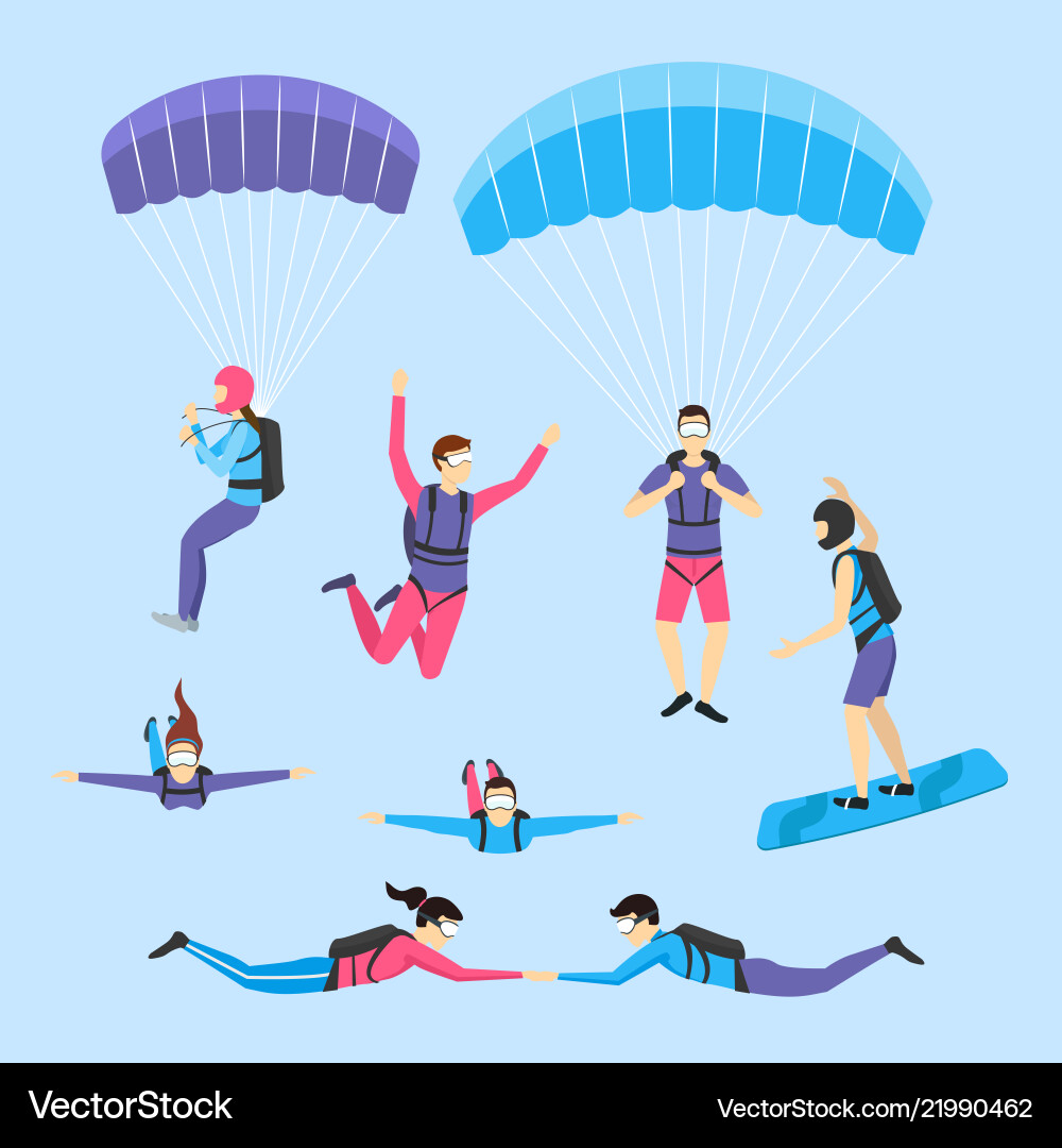 Cartoon Skydiving Characters Royalty Free Vector Image