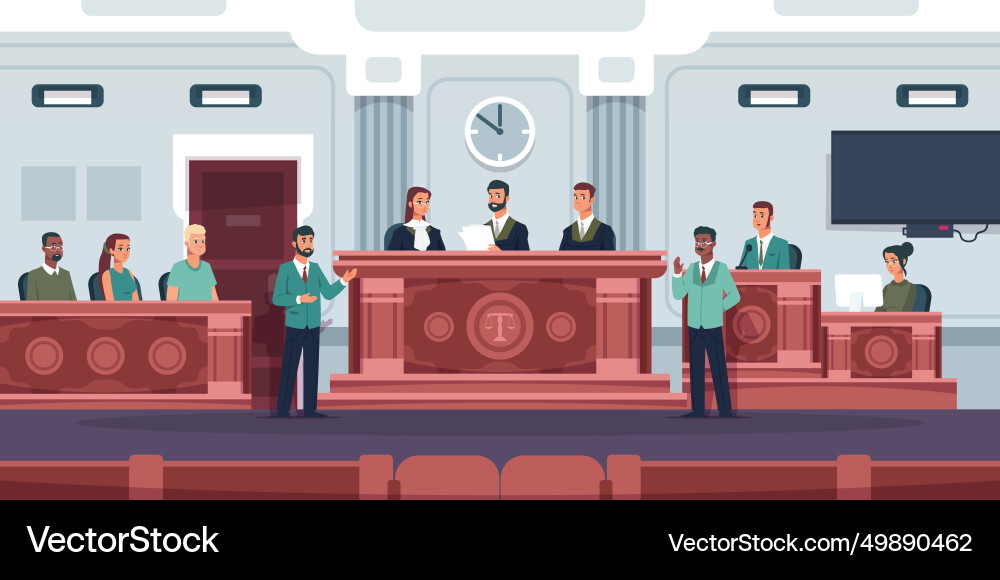 Courtroom Scene: Judges and Jury Royalty Free Vector Image