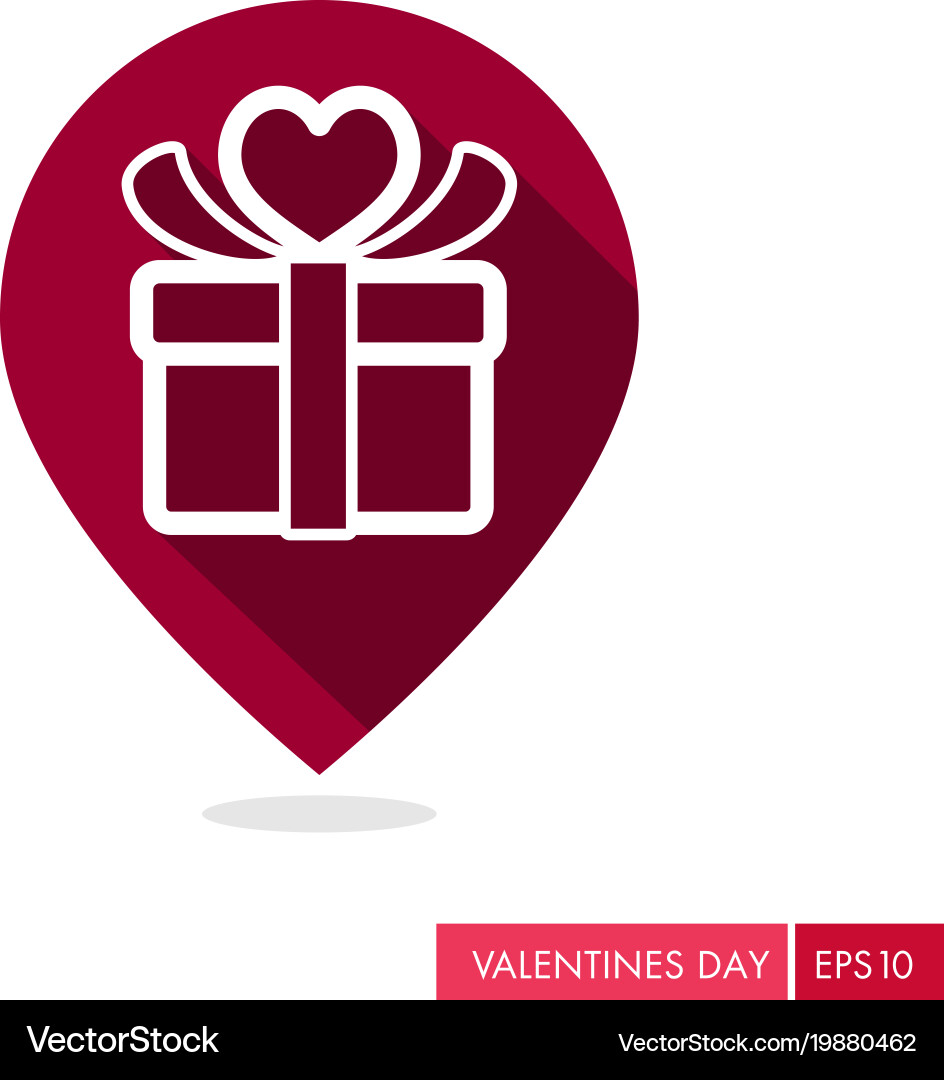 Gift box sign pin map icon present with heart Vector Image